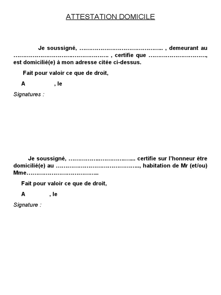 Attestation de Domicile Majeur | PDF