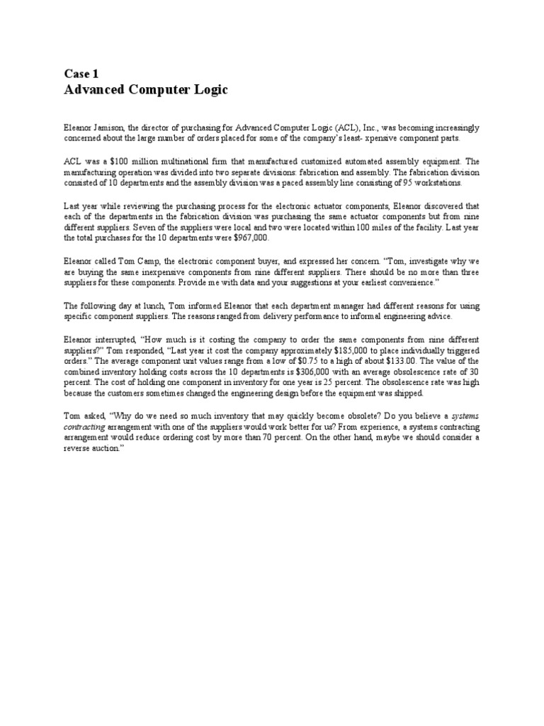 Case 1 Advanced Computer Logic | PDF | Supply Chain | Inventory