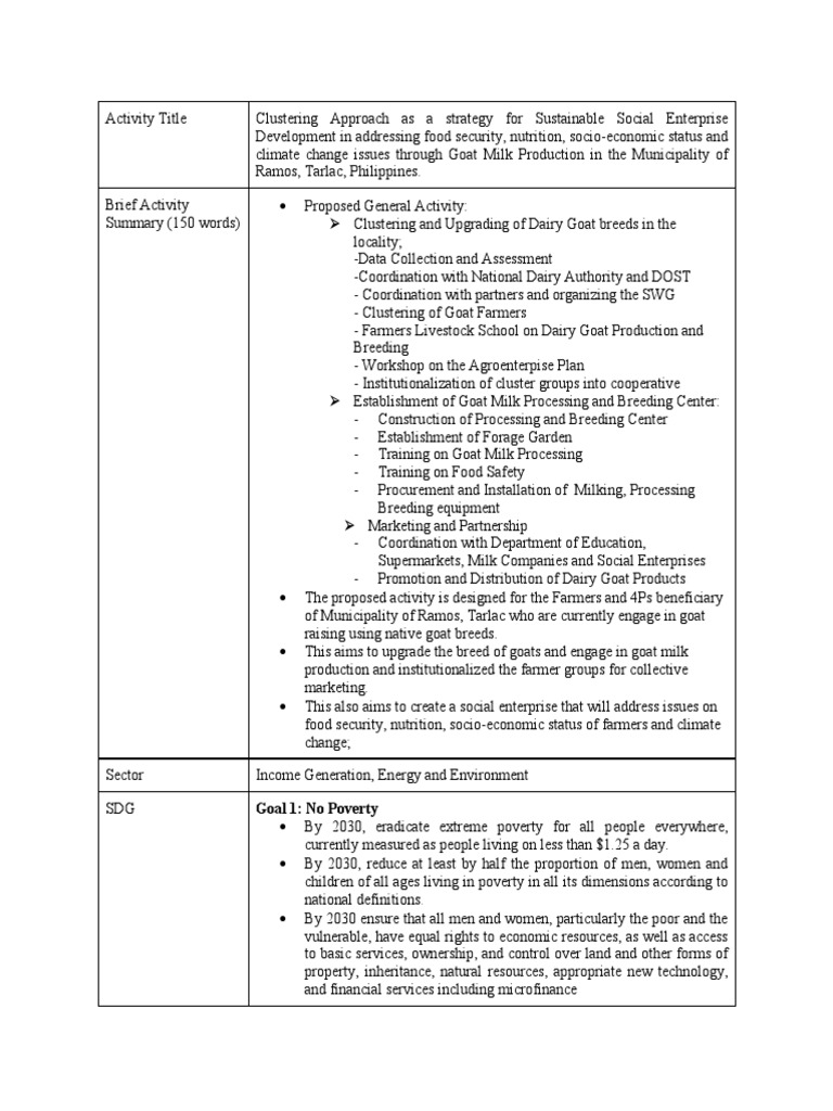 Concept Note For Goat Milk Production | PDF