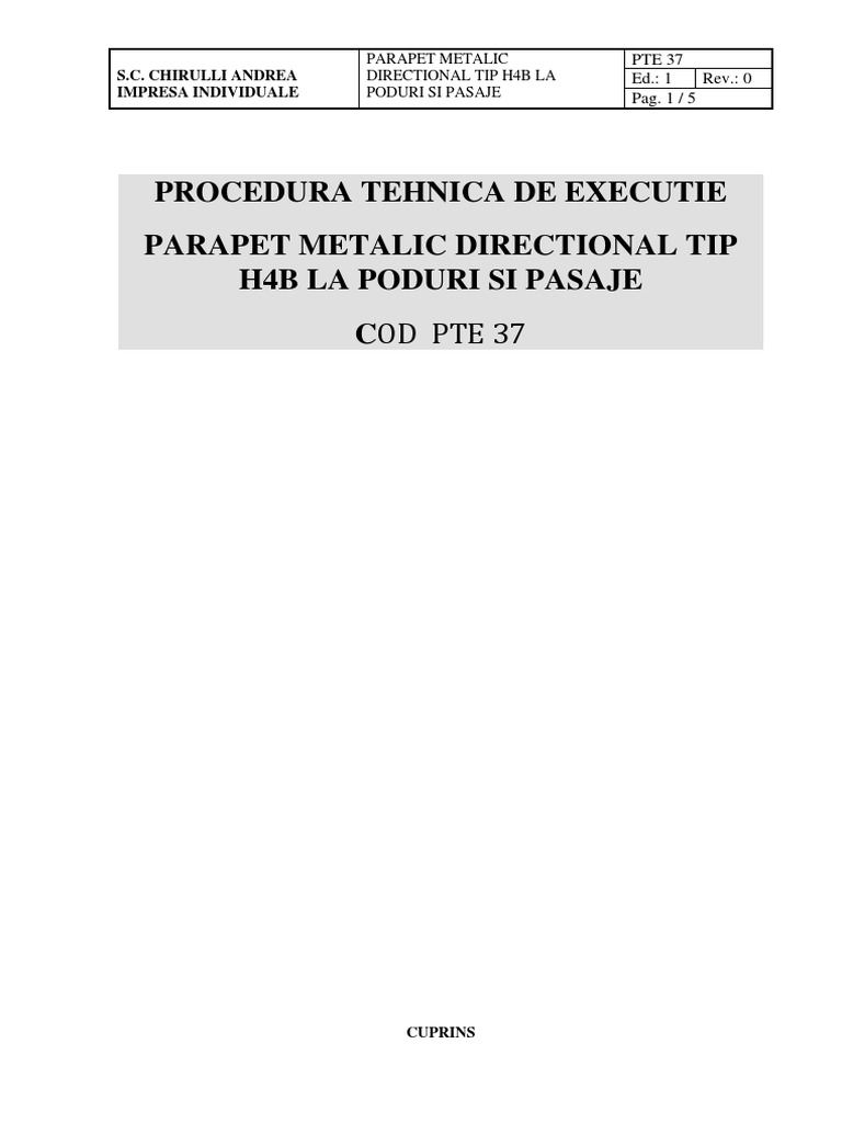 Pte 37 Parapet Metalic Directional Tip h4b La Poduri Si Pasaje | PDF