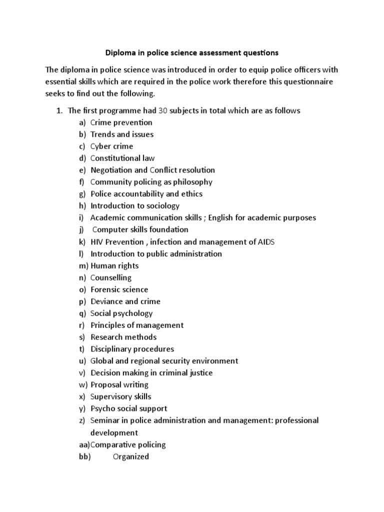 Diploma in Police Science Assessment Questions | PDF | Social Science ...