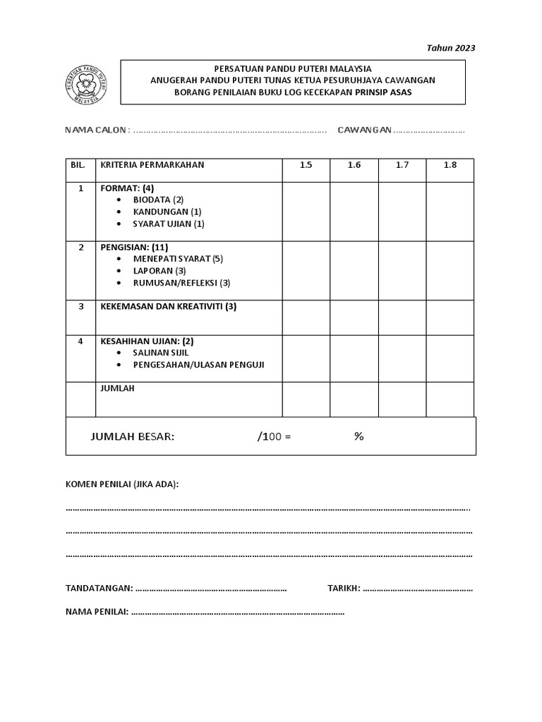 Panduan Penilaian Buku Log Kecekapan | PDF