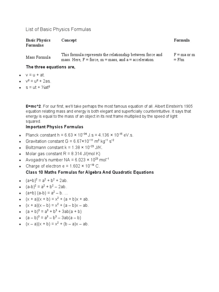 List of Basic Physics Formulas | PDF