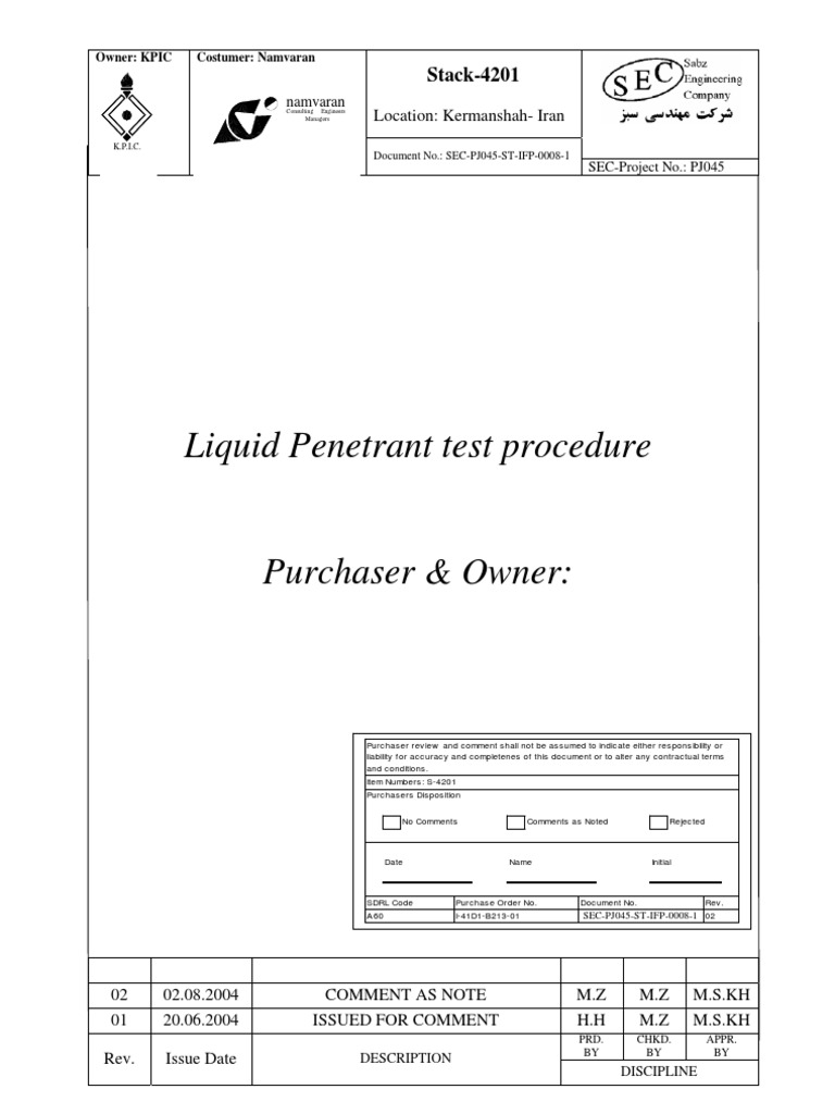 Pt Ndt Procedure | Industries | Chemistry