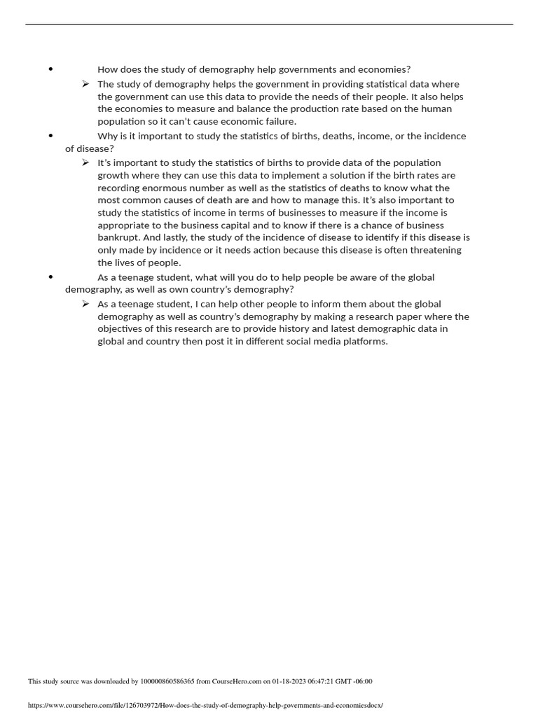 How Does The Study of Demography Help Governments and Economies | PDF ...