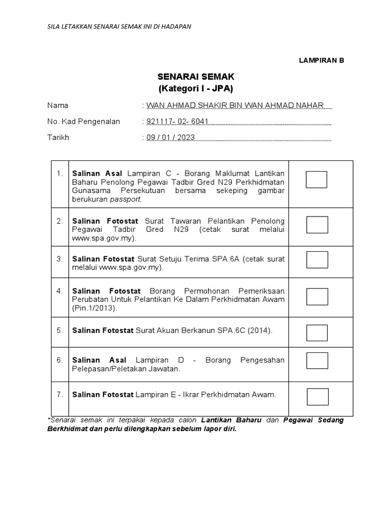 Lampiran B - Senarai Semak | PDF