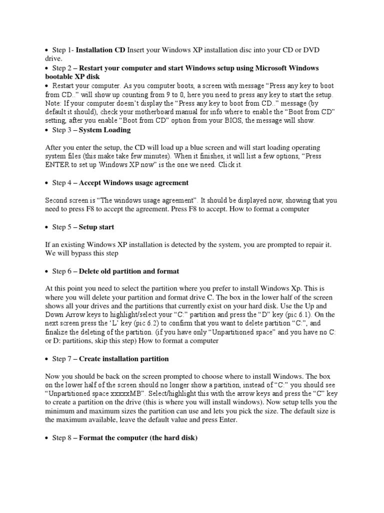 A Step-by-Step Guide to Formatting a Computer and Installing Windows XP ...