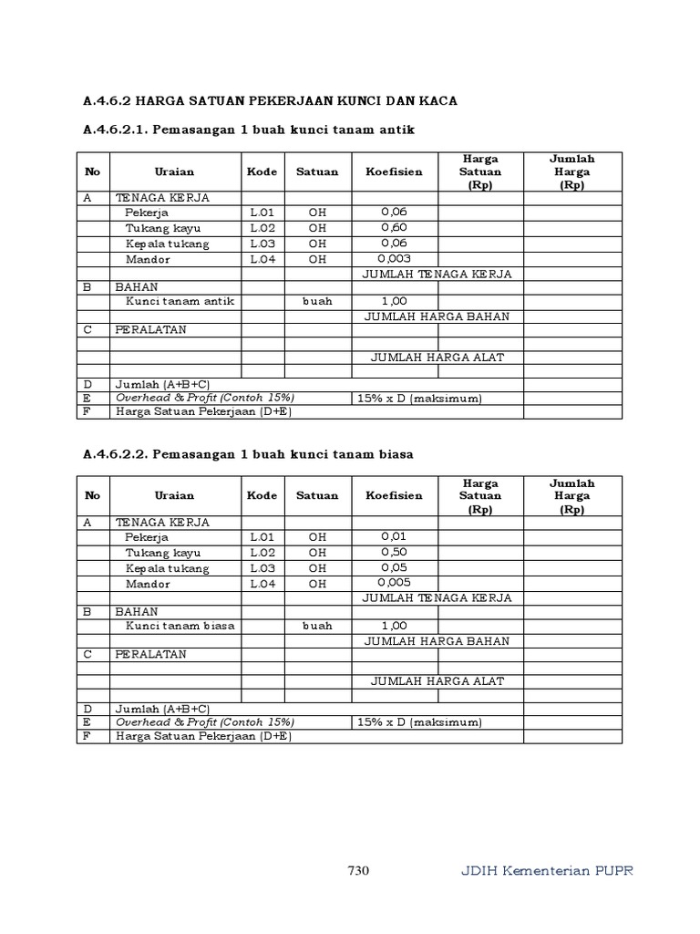Lamp Permen Pupr 28-2016 - Ahsp Cipta Karya (Pekerjaan Kunci Dan Kaca) | PDF