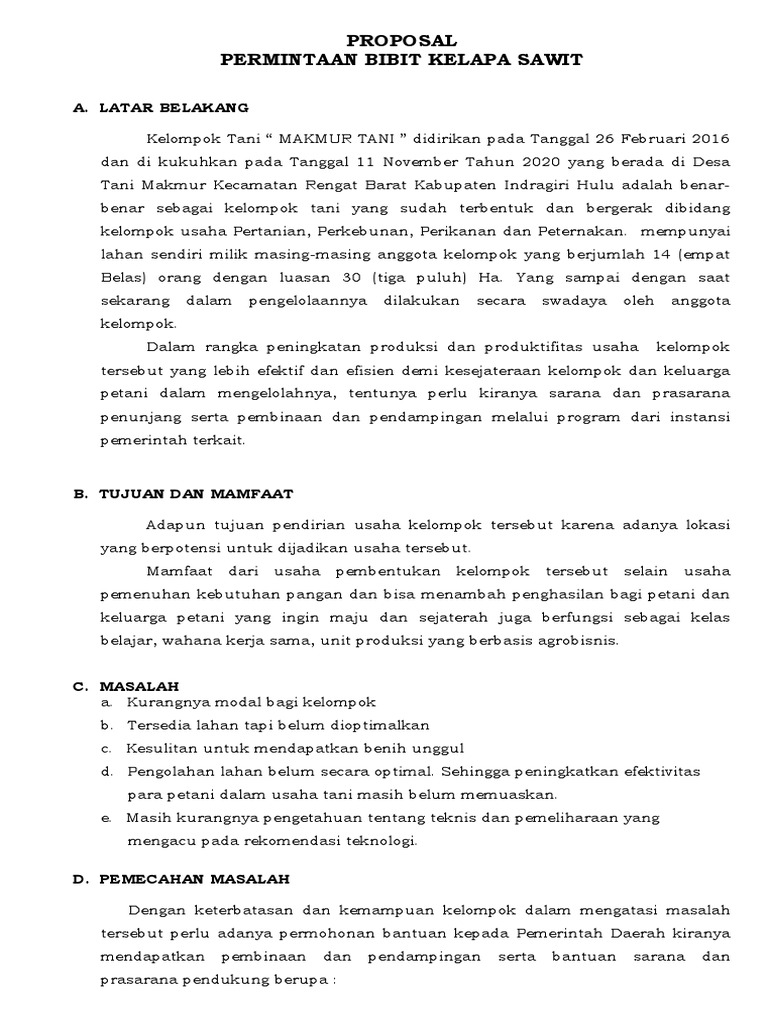 Proposal Bibit Sawit KT MAKMUR TANI Ok | PDF