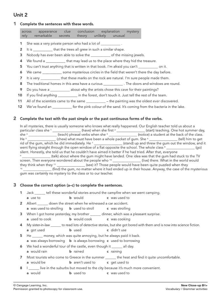 B1+ - Extra Vocabulary and Grammar Activities - Unit 2 | PDF | Language Arts & Discipline