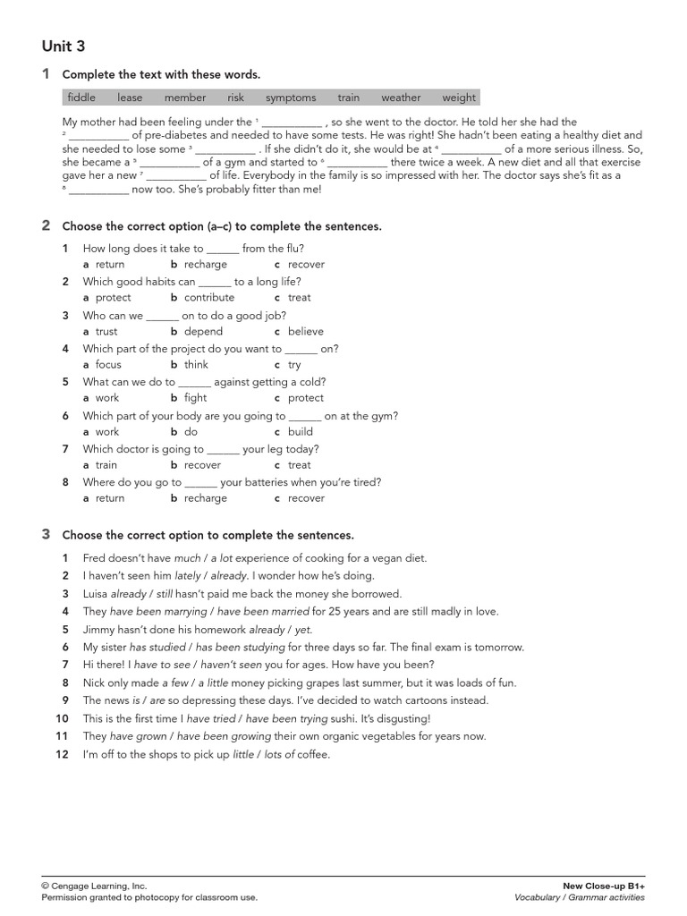 B1+ - Extra Vocabulary and Grammar Activities - Unit 3 | PDF