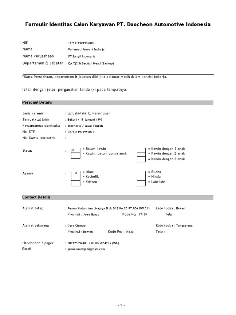 Formulir Calon Karyawan | PDF