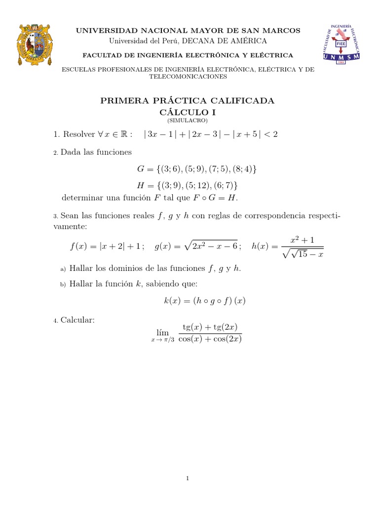 Primera Practica Calificada Calculo I | PDF