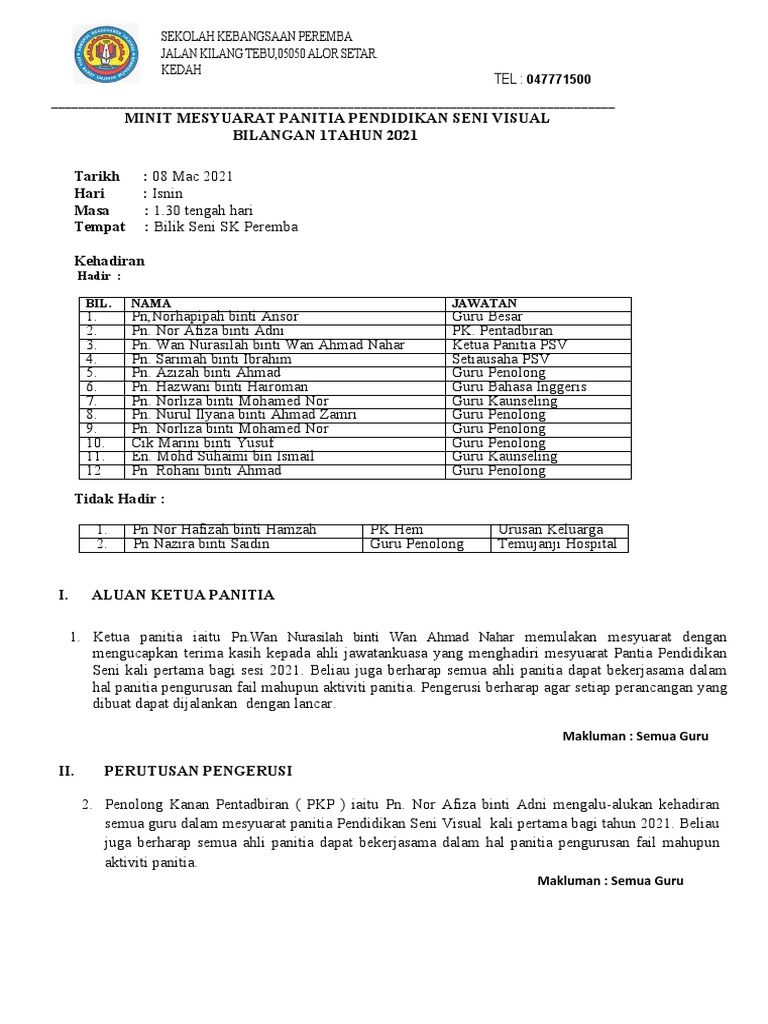 Minit Mesyuarat PSV 2 2021 | PDF