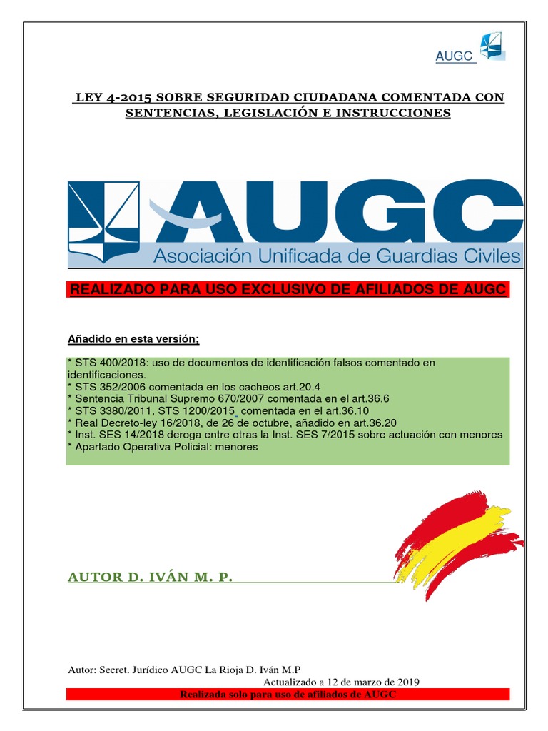 Ley 4 2015 Sobre Seguridad Ciudadana Comentada AUGC LR UE | PDF ...