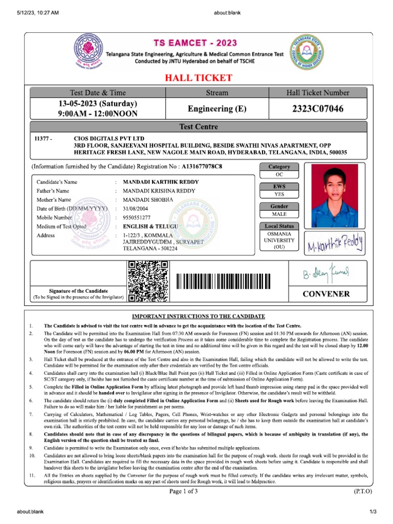 Hall Ticket | PDF