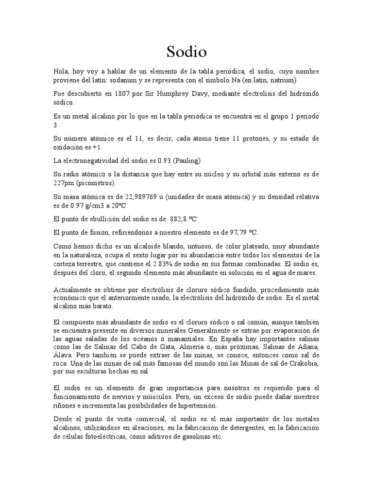 Propiedades y Usos del Sodio | PDF | Sodio | sal