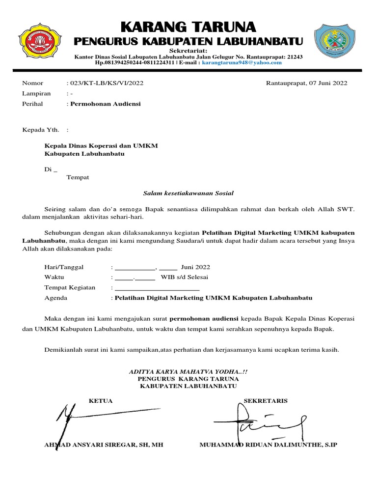 Permohonan Audiensi Pelatihan UMKM | PDF | Pengelolaan Keuangan & Uang