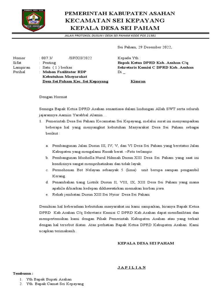 Surat Mohon Fasilitator RDP | PDF