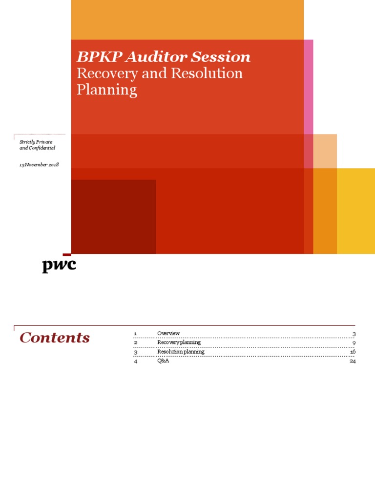 Recovery and Resolution Planning | PDF