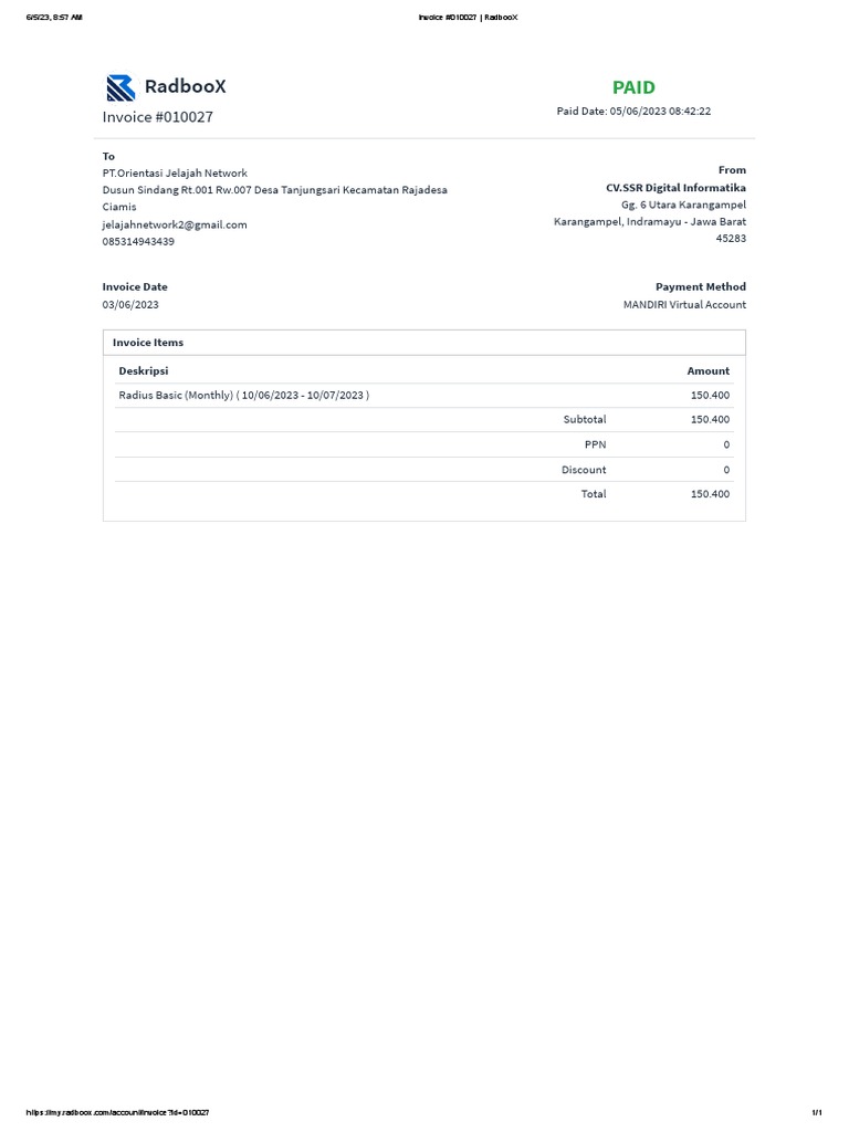 Invoice #010027 _ RadbooX | PDF