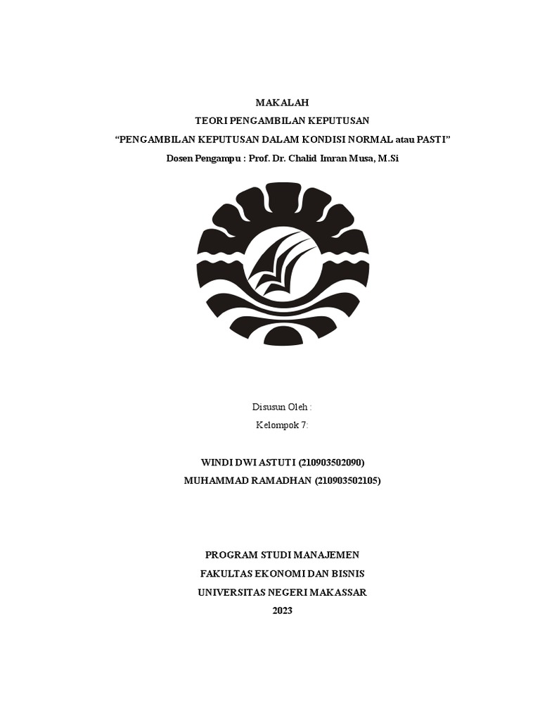 Makalah Teori Pengambilan Keputusan Dengan Pasti - Kelompok 7 | PDF Makalah Teori Pengambilan Keputusan Dengan Pasti - Kelompok 7 | PDF
