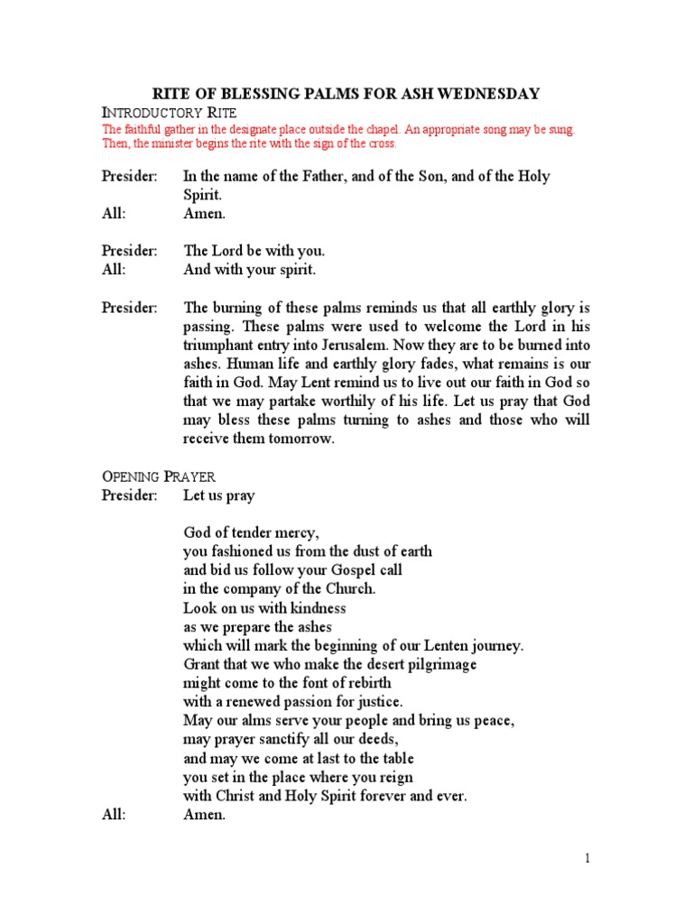 Rite of Burning Palms For Ash Wednesday | PDF | Lent | Sacraments