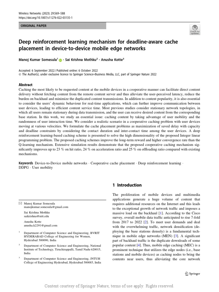 Deep Reinforcement Learning Mechanism For Deadline | PDF | Cache (Computing) | Computer Network
