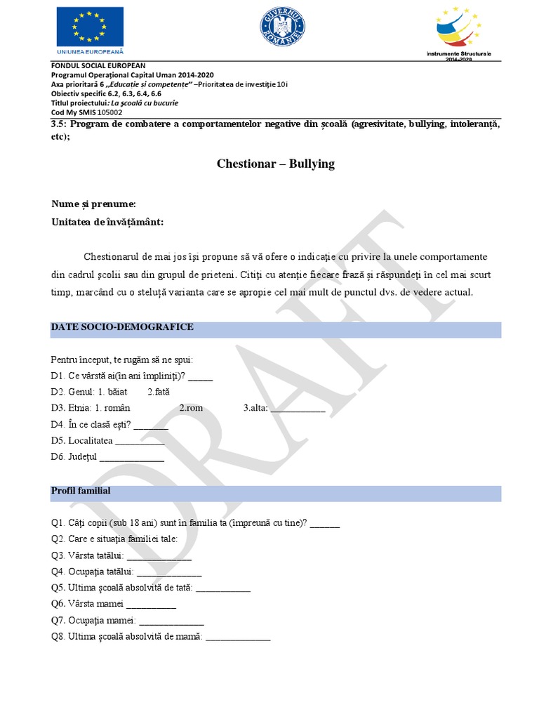 3.5. Chestionar Bullying | PDF