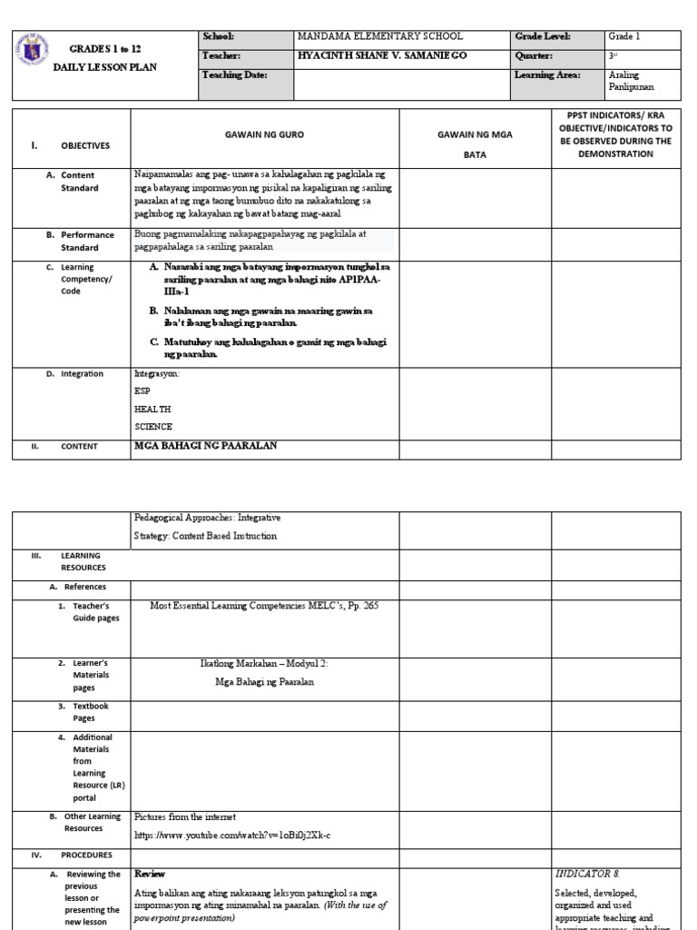 GRADE 1 DLP AP 3RD Quarte Written Group Activity | PDF
