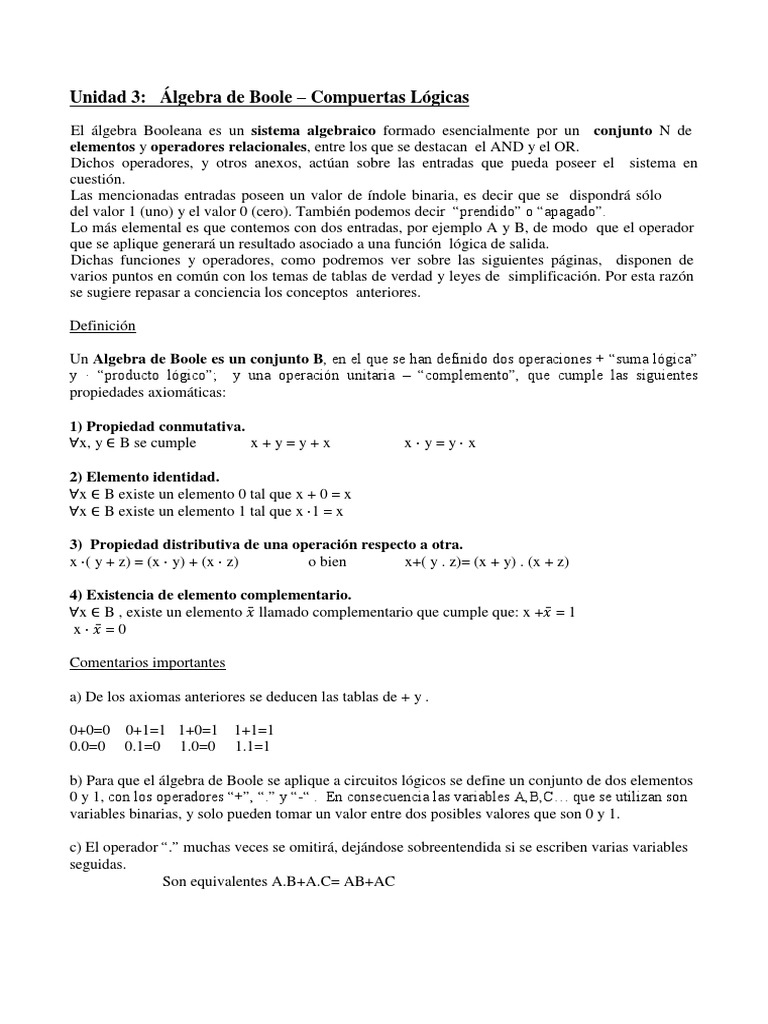 Unidad 3 Algebra de Boole (Práctico) | PDF | Puerta lógica | Álgebra de Boole
