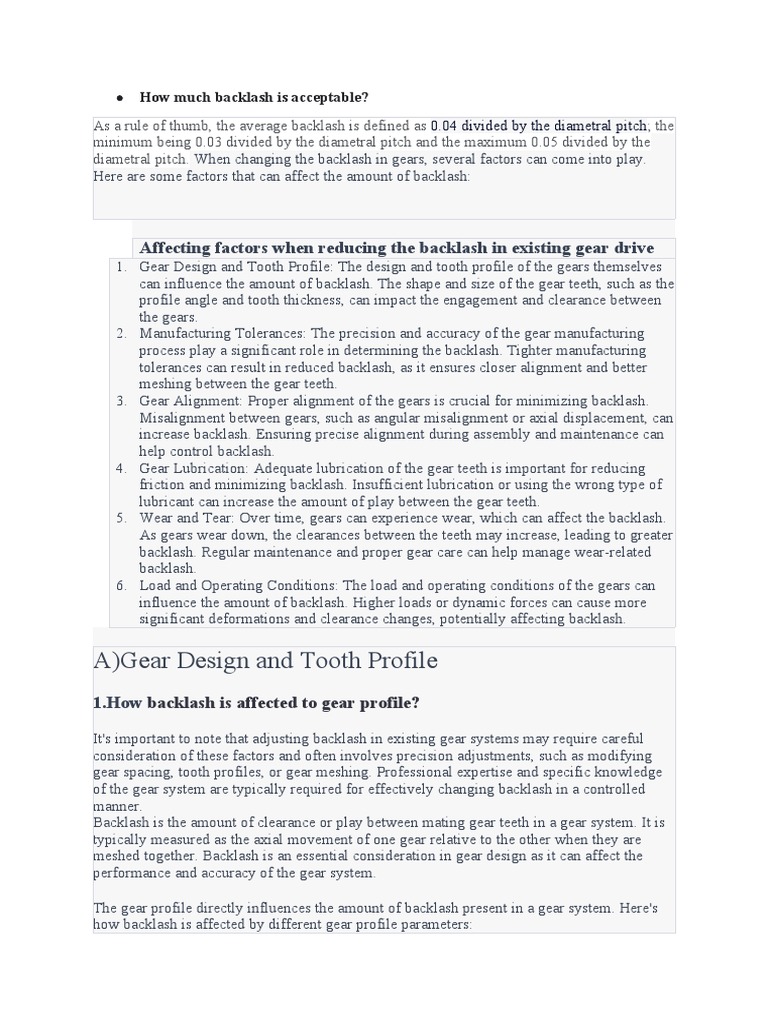 Acceptable Backlash in Gears Explained | PDF | Gear | Mechanical ...