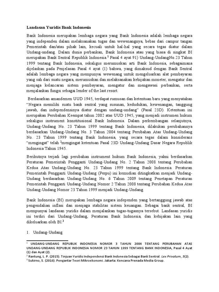 Landasan Yuridis Bank Indonesia | PDF