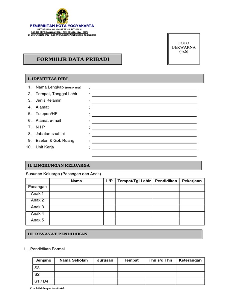Formulir Riwayat Hidup Pegawai BKN | PDF