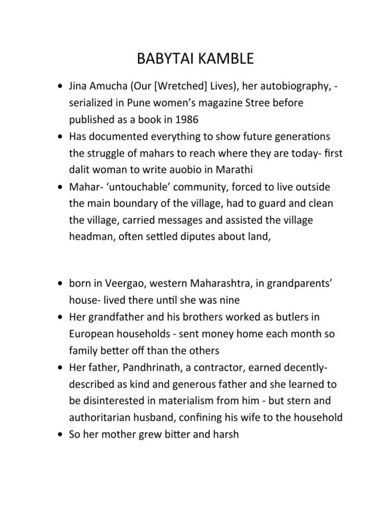 Baby Kamble's Autobiography Insights | PDF | Poetry