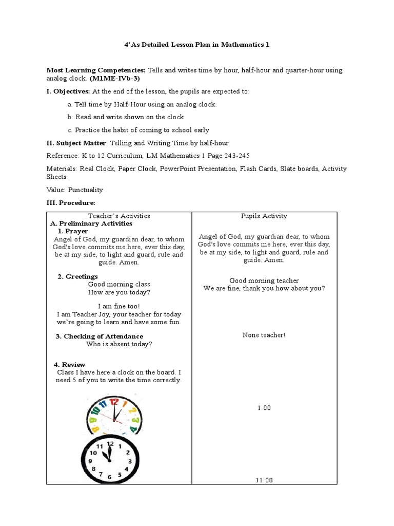 Telling Time by Half-Hour | PDF | Teachers | Behavior Modification