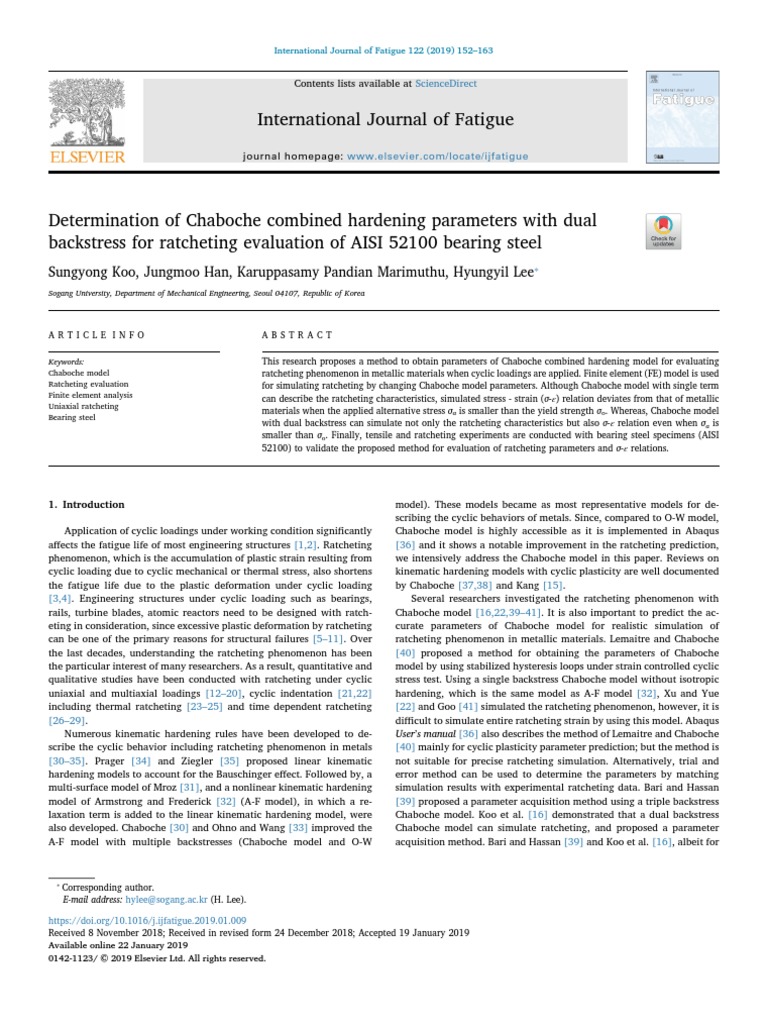 Determination of Chaboche Combined Hardening Parameters With Dual ...