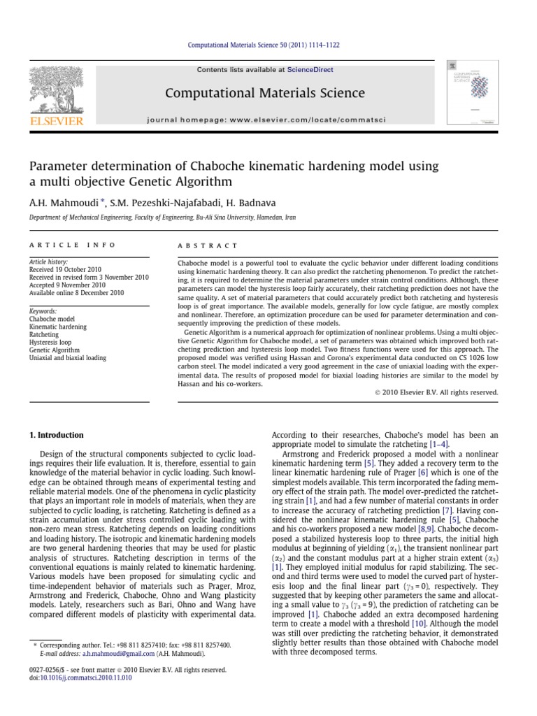 Parameter Determination of Chaboche Kinematic Hardening Model Using A Multi Objective Genetic ...