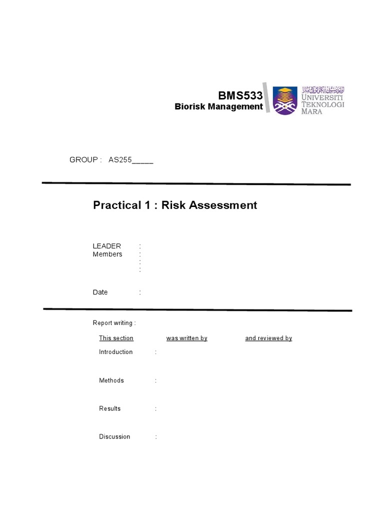 BMS533 Lab Practical 1 | PDF | Pathogen | Risk
