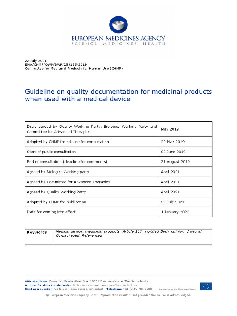 Quality Guidelines for Medicinal Products | PDF | Medical Device ...