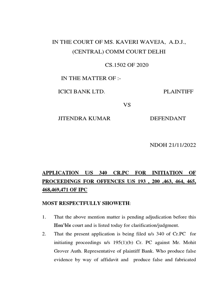 Application for Section 340 CrPC Proceedings | PDF | Finance & Money ...