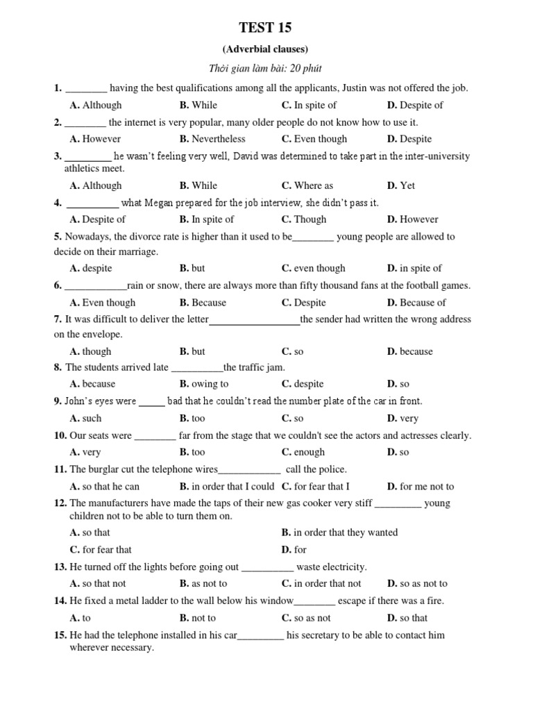 Test Adverbial Clause | PDF