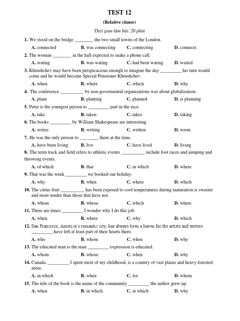 Relative Clause Practice Test | PDF | Travel