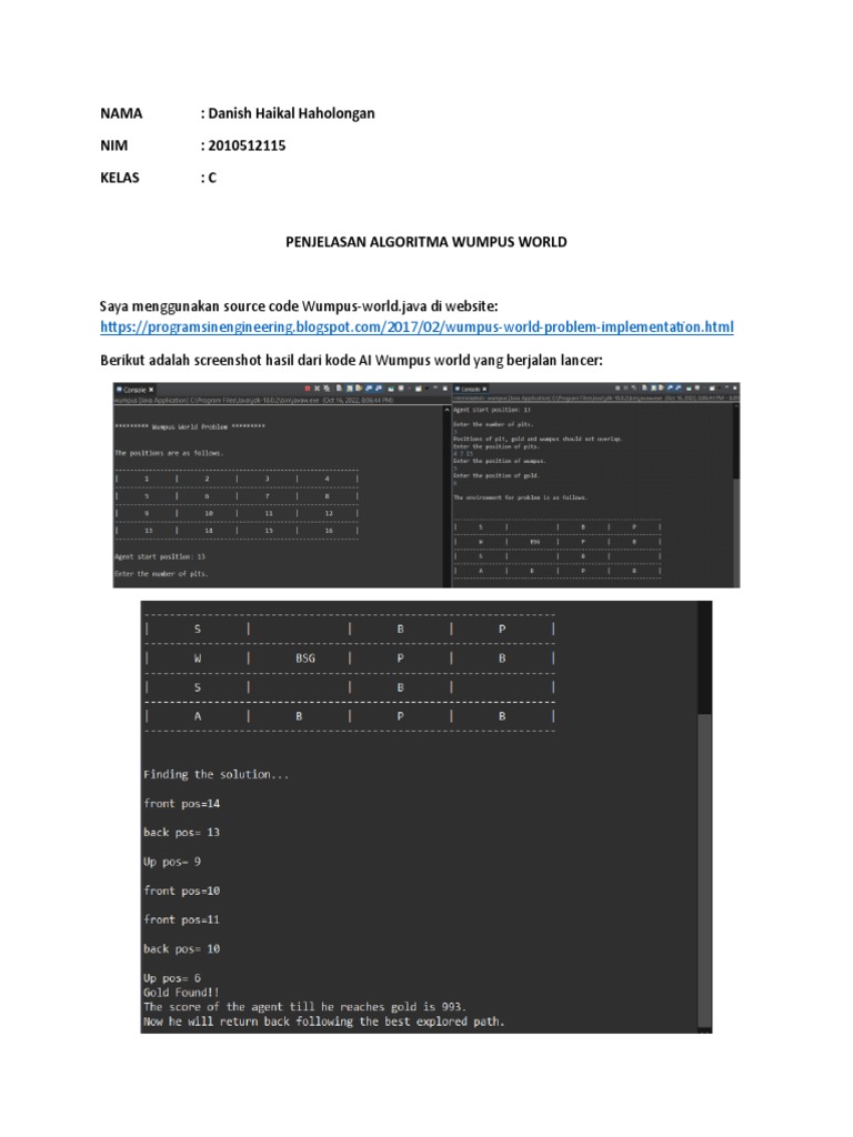 Tugas Mata Kuliah Artificial Intelligence Wumpus World | PDF