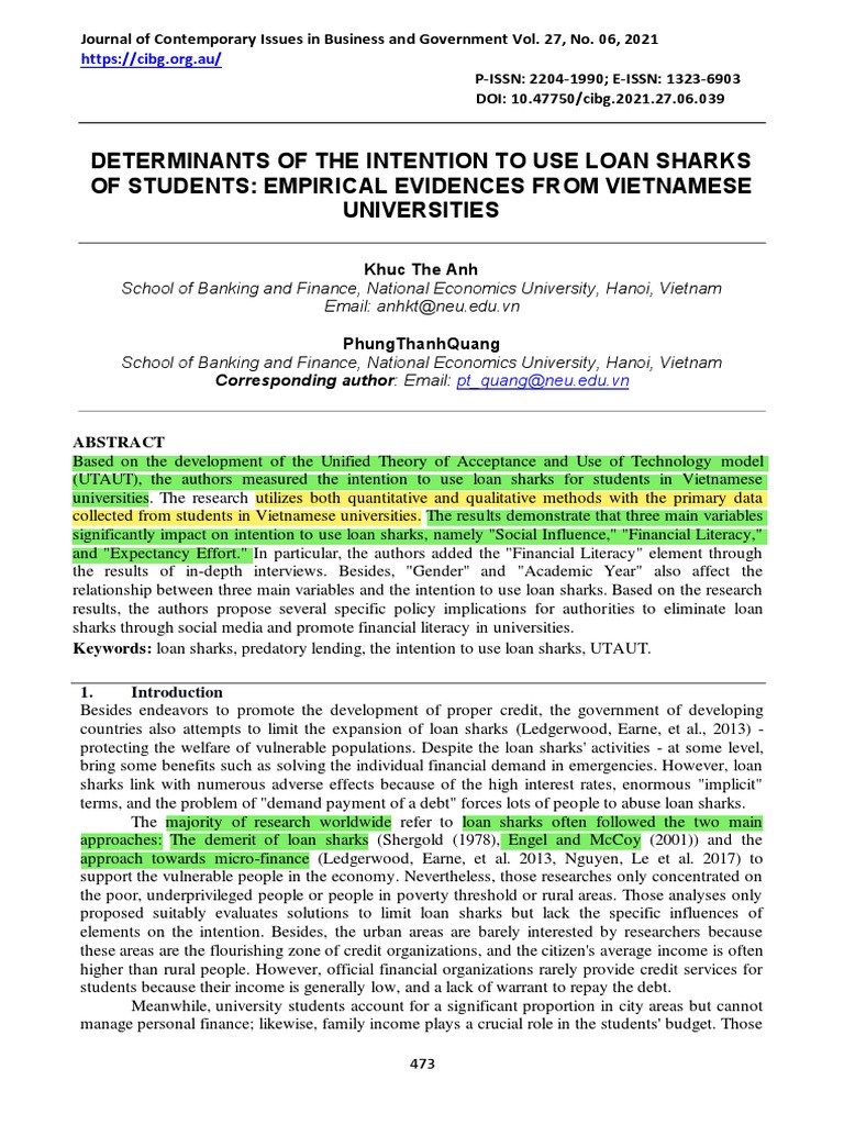 Determinants of The Intention To Use Loan Sharks | PDF | Factor ...