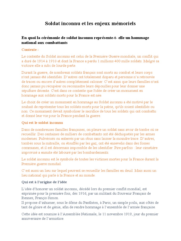 Hommage au Soldat Inconnu en France | PDF | Histoire