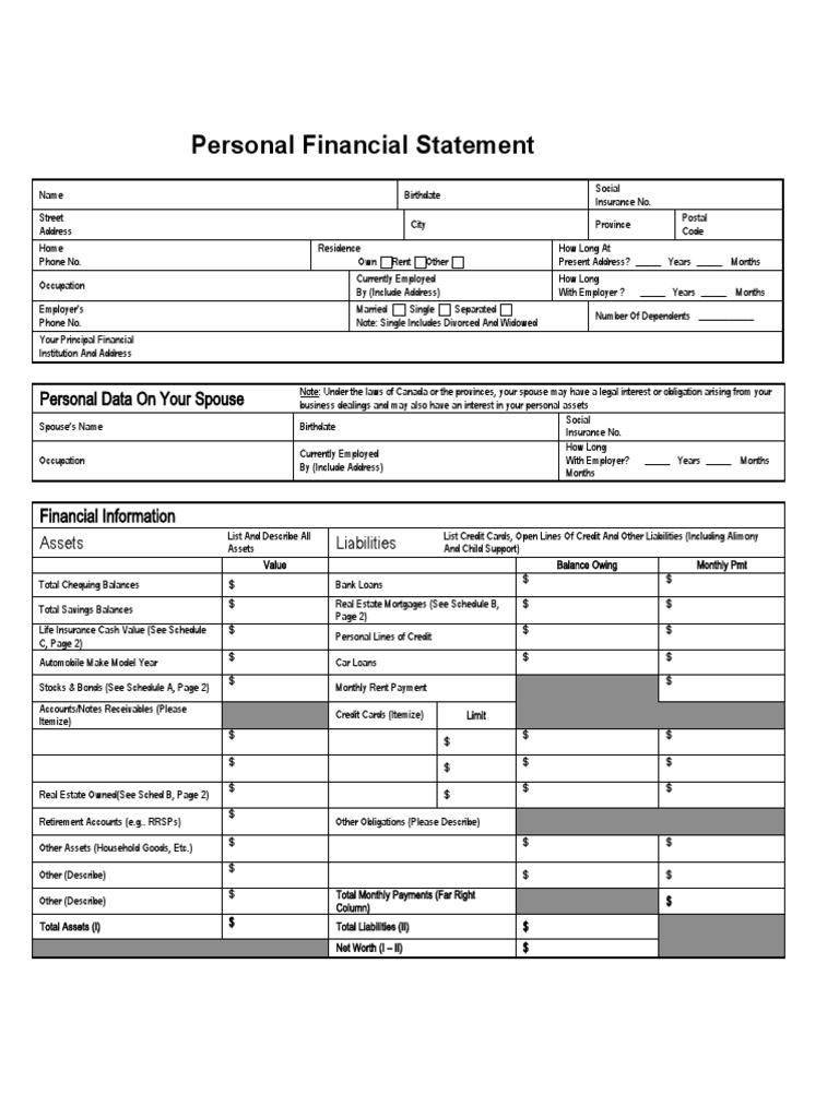 Personal Financial Statement Template 07 | PDF | Credit | Finance ...
