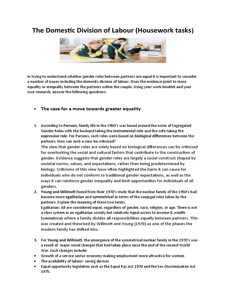 Housework Worksheet | PDF | Gender Role | Gender Studies
