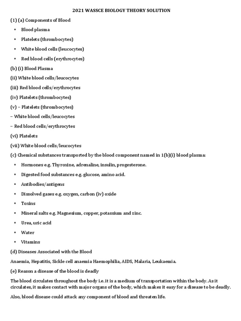 2021 Wassce Biology Theory Solution | PDF