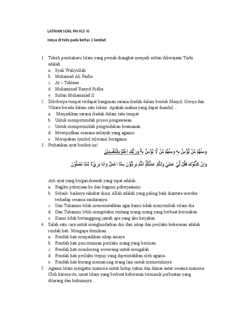SOAL PAI KELAS XI Semester 2 | PDF